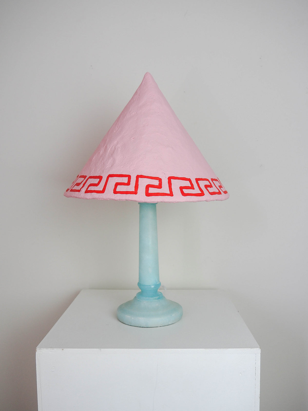Pink Meander Lamp | Blue Alabaster Marble Lamp | Handpainted Lampshade